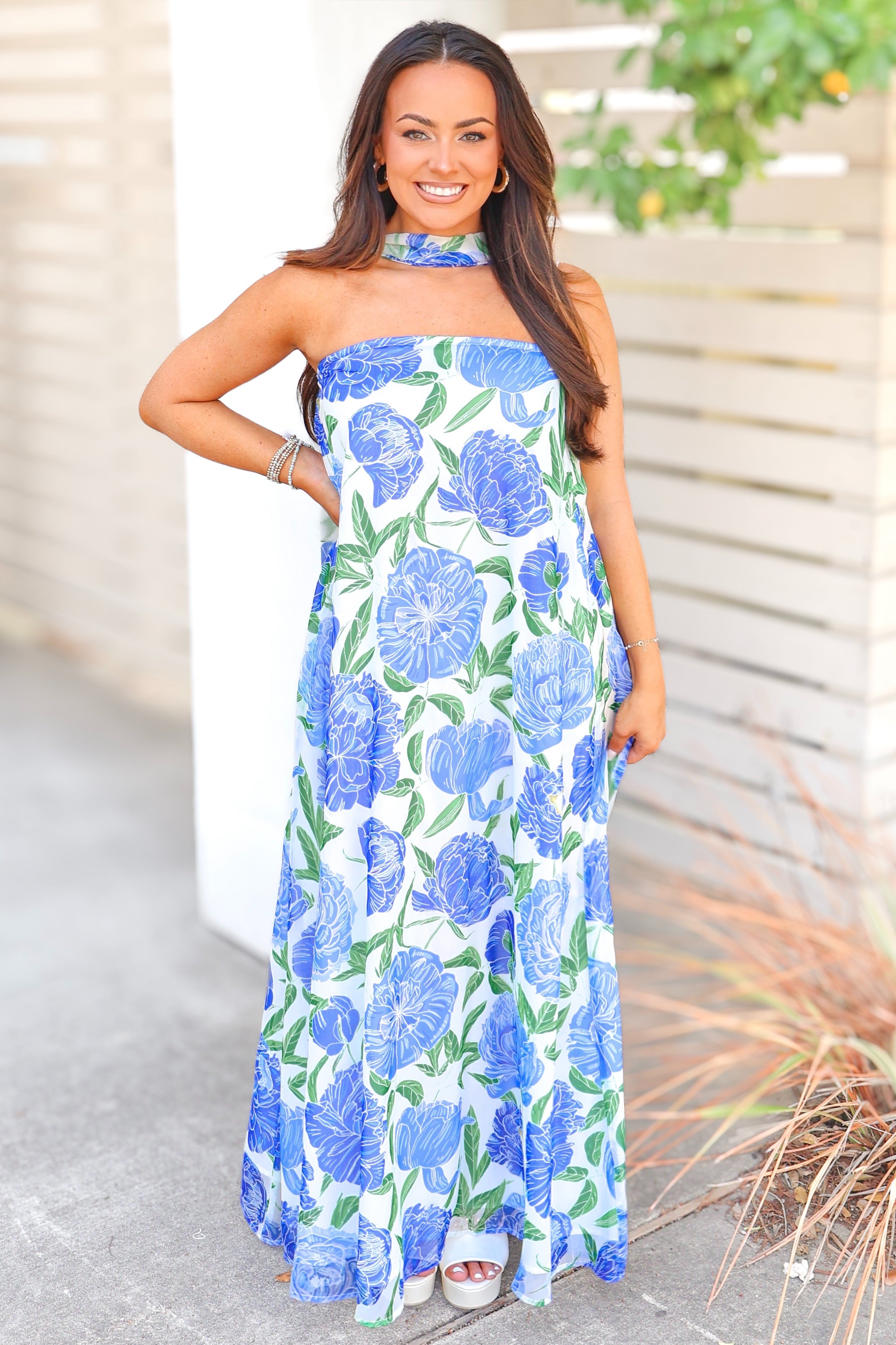 Garden Party Tube Midi Dress with Scarf - Frock Candy