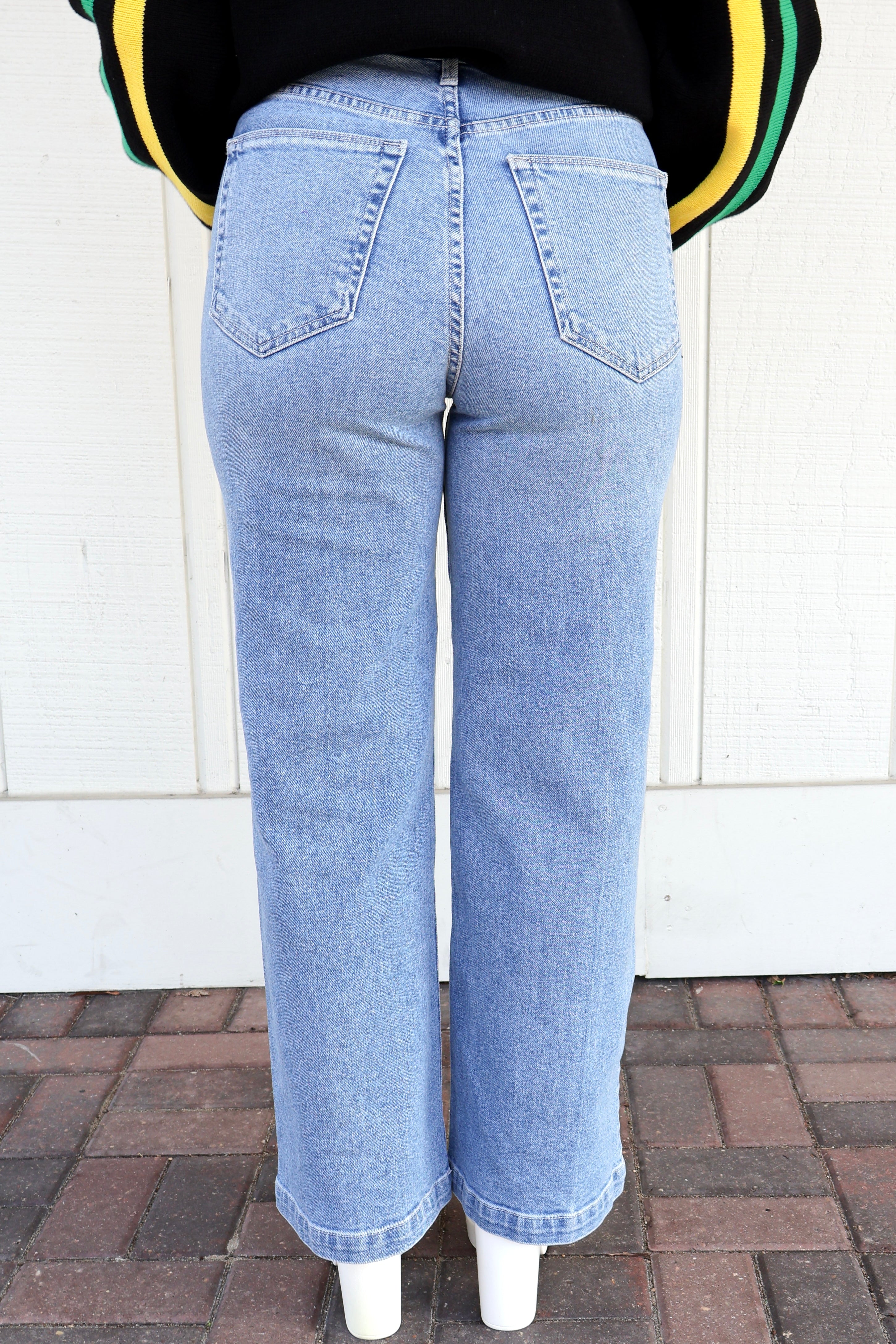 Open Up Patch Pocket Wide Leg Deim Jeans - Frock Candy